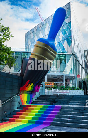 Giant inflatable paintbrush with rainbow colours, celebrating Pride ...