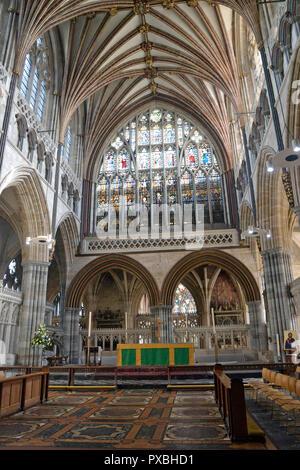 The fan-vaulted ceiling and tiled floor of the Chapter House at Lacock ...