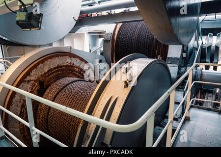 Anchor-handling Tug Supply AHTS vessel during towing .Ocean tug job ...