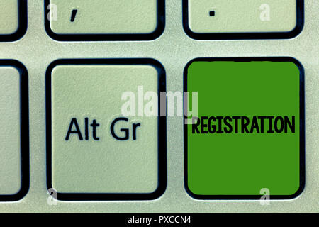 Handwriting text Registration. Concept meaning Action or process of ...