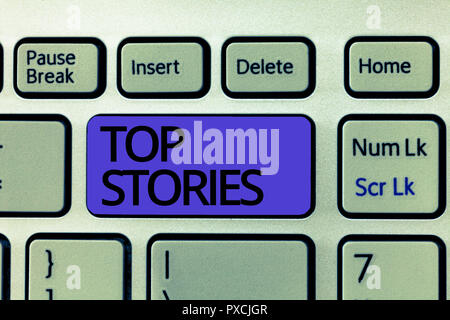 Handwriting text Top Stories. Concept meaning Most read important news ...