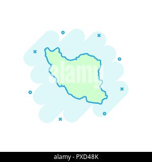 Vector cartoon Iran map icon in comic style. Iran sign illustration ...