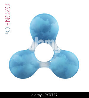 Ozone (trioxygen, O3) molecule, chemical structure. Atoms are ...