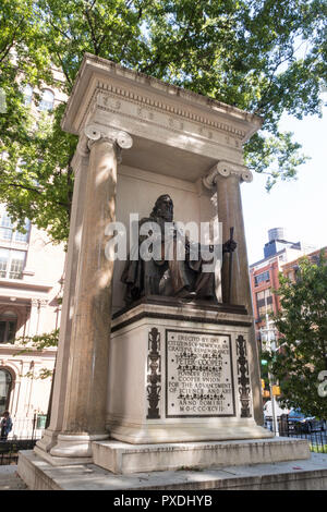 Statue of Peter Cooper at Cooper Triangle in East Village NYC Stock ...