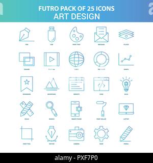 25 Green and Blue Futuro Design Tools Icon Pack Stock Vector Image ...