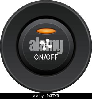 Air fan button On and Off. Car dashboard black square element Stock ...