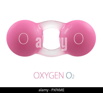 Oxygen, O2, molecule model and chemical formula. Also dioxygen ...
