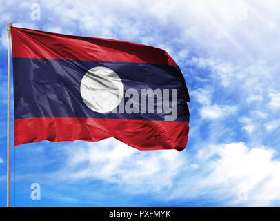 Lao National Flag with red flag with communist symbols of a sickle ...