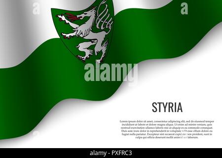 waving flag of Styria is a region of Austria on white background ...