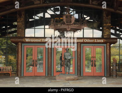 Flagship Bass Pro store in Springfield, Missouri. Sculpture of a bull ...