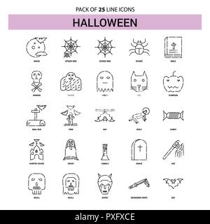 Halloween Line Icon Set - 25 Dashed Outline Style Stock Vector Image ...
