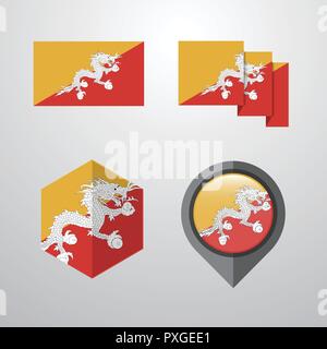 Bhutan flag icon set. Bhutanese pennant in official colors and ...