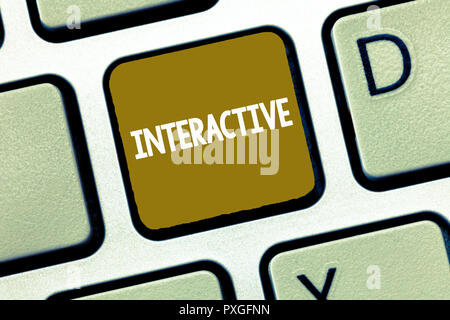 Conceptual hand writing showing Interactive. Business photo text ...