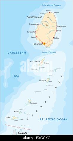 Saint Vincent and the Grenadines map, Caribbean island country ...