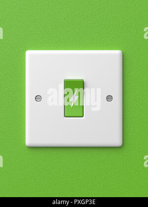 Single light switch on a green screen chroma key background. 3d render ...