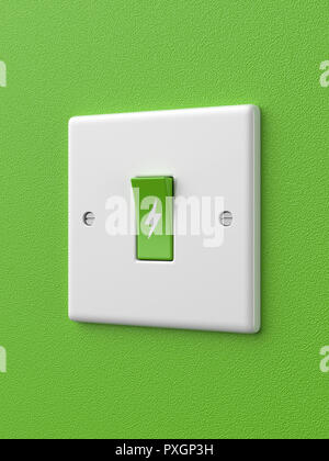 3d rendered angled view of a single green light switch with a power ...