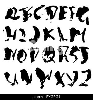 Hand drawn vector alphabet. Brush script font. Isolated lower case letters and numbers written ...