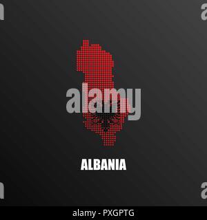 Square dots pattern map of Albania. Dotted pixel map with national flag ...