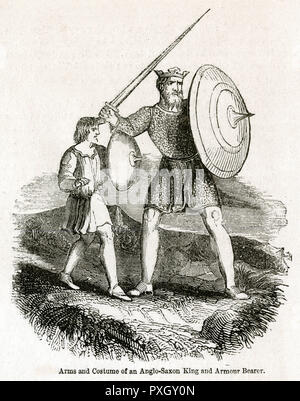 Anglo Saxon King with his armour bearer and warriors in battle, 8th ...