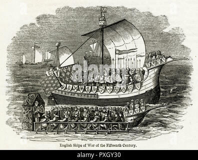 15th Century Medieval English ships of warwere powered by sail or oar ...