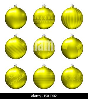 Magic, yellow-green christmas balls stickers isolated on gray ...