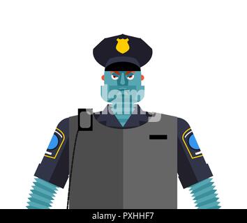 Cute cartoon robot with blue cap. Vector illustration isolated on white ...