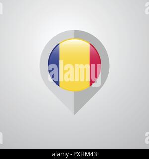 Romania Flag Map Pointer Design with Shadow. Vector illustrator Stock ...