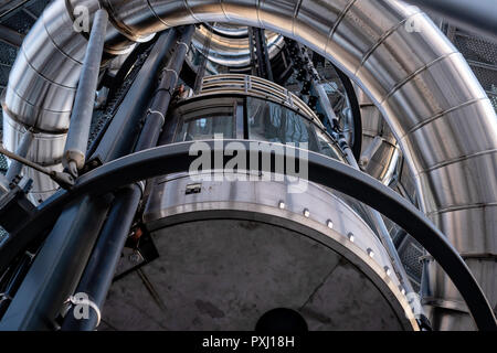 Interior of wooden-steel structure of Pyramidenkogel observation tower ...