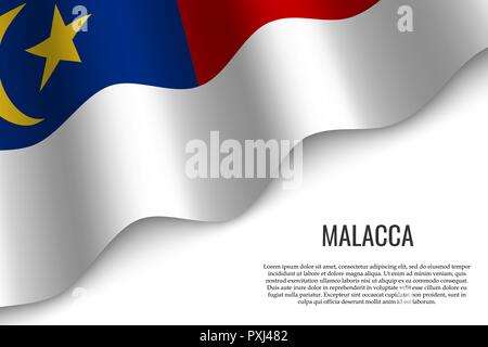 Wave flag of Malacca is a region of Malaysia. Banner or ribbon vector ...
