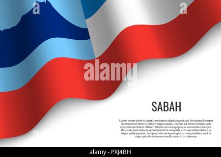 Waving flag of Sabah - state of Malaysia on flagpole. Template for ...