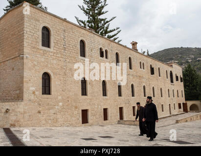 Two christian orthodox monks at the Agios Neophytos Monastery, near ...