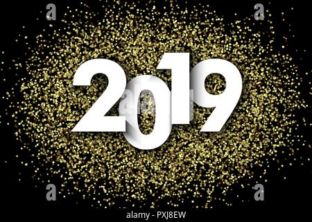 2019 New Year background with gold glitter confetti. Festive premium ...