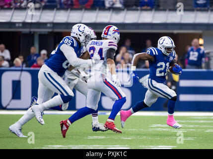 Buffalo Bills running back Nyheim Hines (20) runs in a touchdown on a kickoff return during the ...