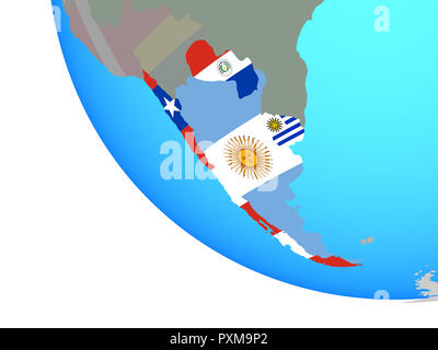 Southern Cone with national flags on 3D globe. 3D illustration Stock ...