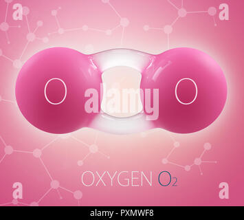 Oxygen, O2, molecule model and chemical formula. Also dioxygen ...