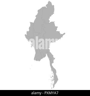 myanmar administrative map with regions and districts Stock Vector ...