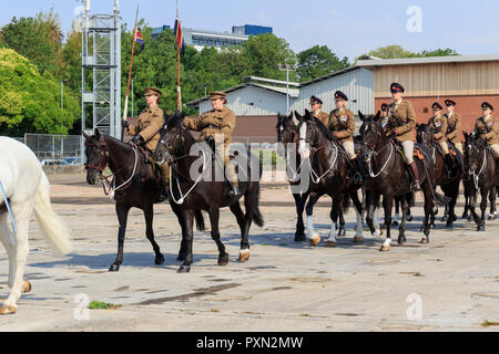 Mounted riders of British Army Royal Yeomanry getting caught in heavy ...