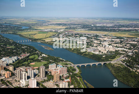 Aerial view of city of Saskatoon and South Saskatchewan River Stock ...