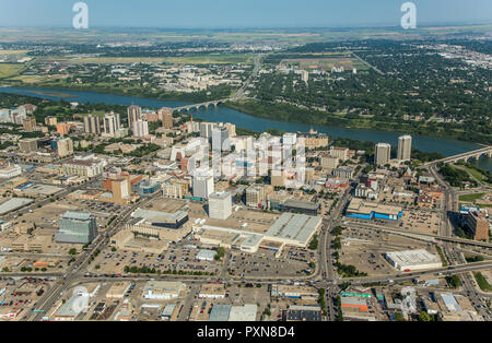 Aerial view of city of Saskatoon and South Saskatchewan River Stock ...