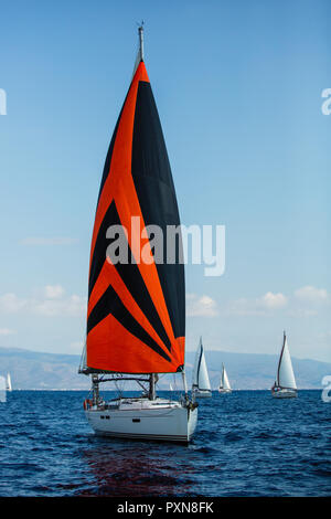 Sailing yacht with Gennaker in the Greek Islands, Aegean, Cyclades ...