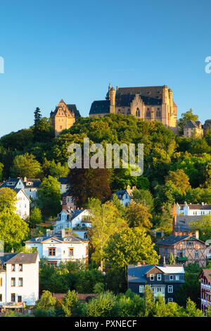High-angle view of Marburg, Germany, featuring Marburg Castle on a hill ...