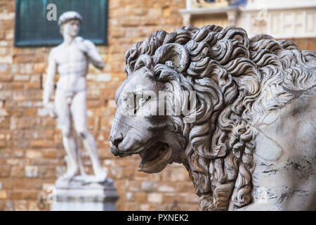 Florence, Statue of David by Michelangelo, La Signoria square, Piazza ...