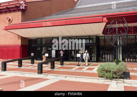 The main entrance of the British Library with people walking to and ...