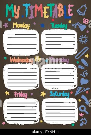 School timetable template on chalk board with hand written chalk text ...