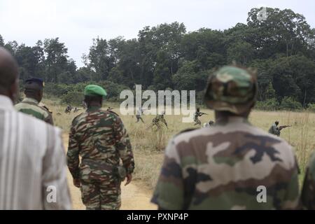 A Gabonese Armed Forces soldier during a simulated combat exercise at ...