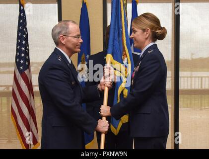 Maj. Gen. Michele C. Edmondson, left, 2nd Air Force commander, talks ...