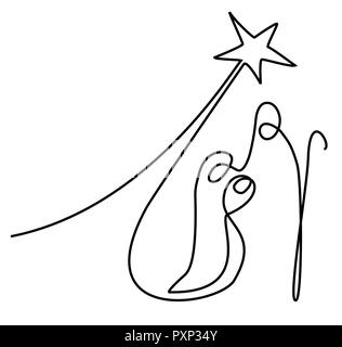 Nativity scene with Holy Family one line drawing Stock Vector Art ...
