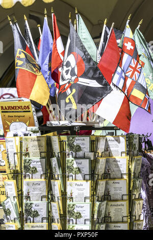 Stand with postcards and colored flags, Lindau, Bavaria, Germany ...