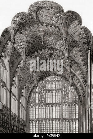 Detail of the gothic fan vaulted ceiling in the Cloisters of Gloucester ...