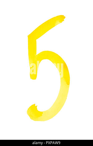 Five - Hand painted yellow watercolor numbers Stock Photo - Alamy